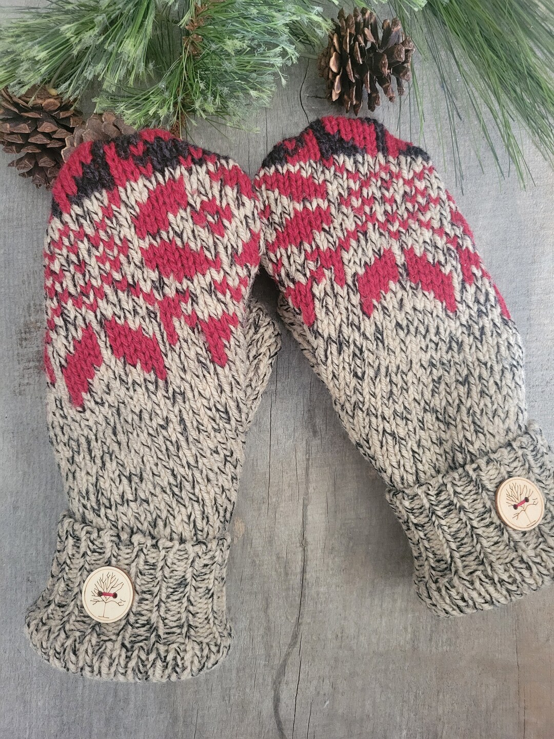 Women's Wool Sweater Mittens Super Warm Red, Black, Tan Mittens Thick ...