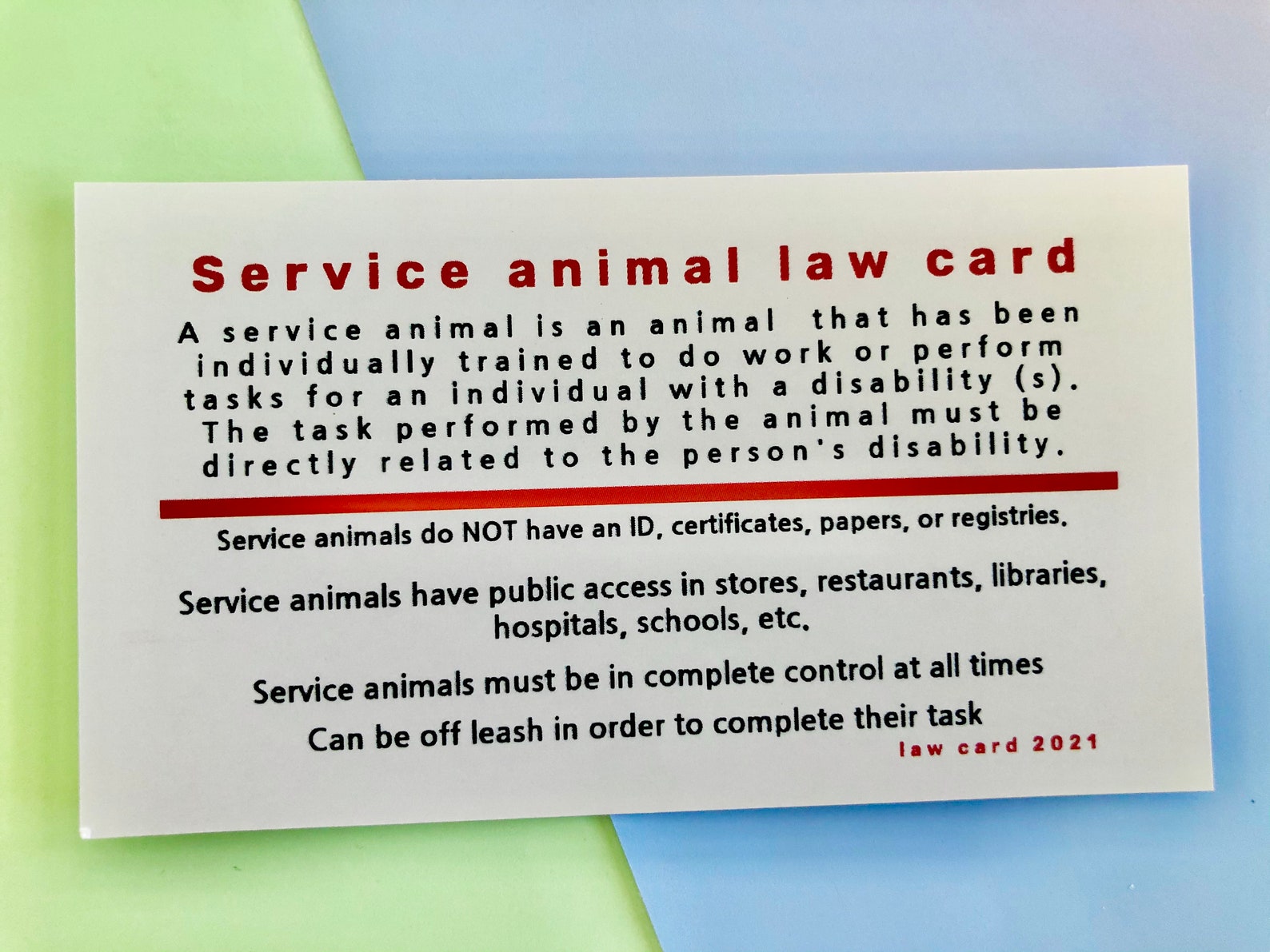 ADA Law Cards for service animal Handlers cats dogs and | Etsy