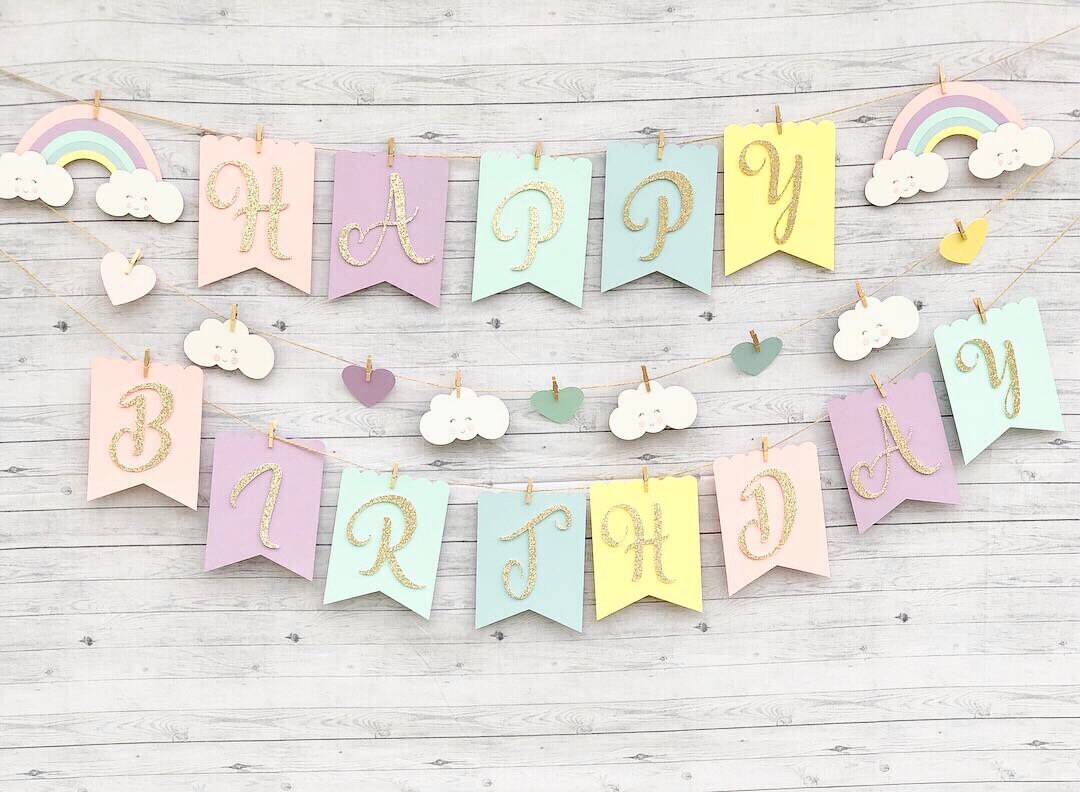 Pastel Rainbow Birthday Banner/ Rainbow Happy Birthday Banner - Etsy