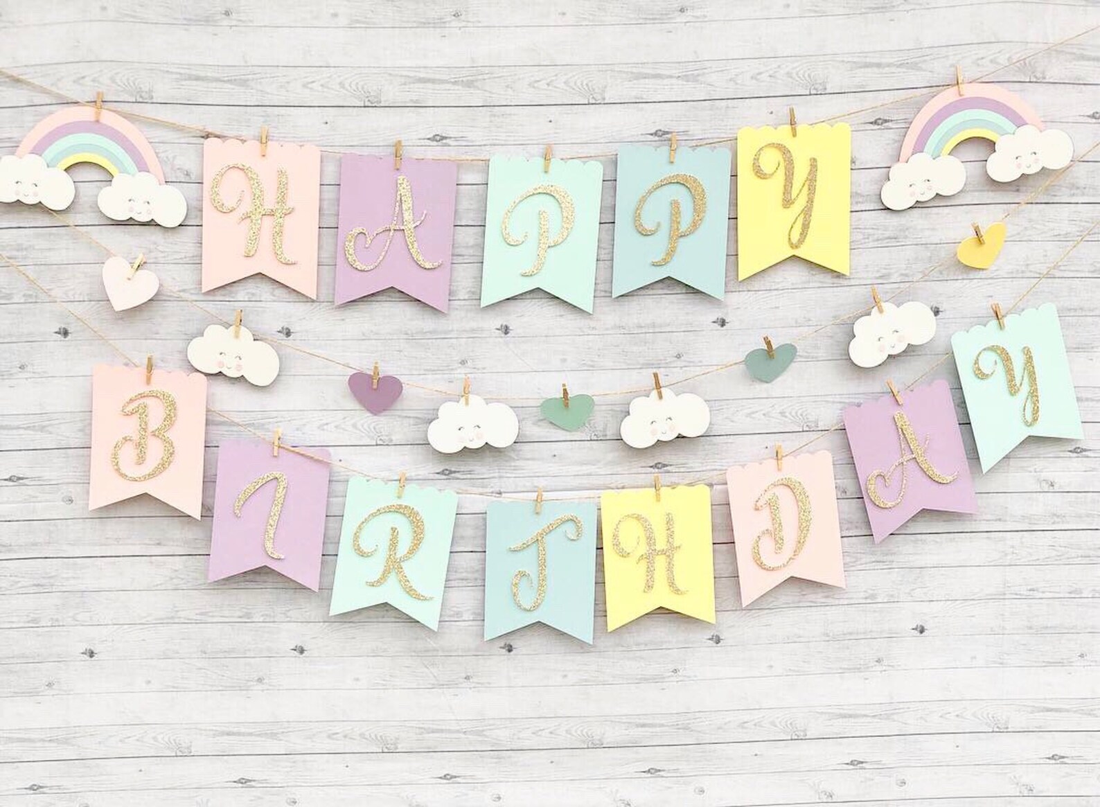 Pastel Rainbow Birthday Banner/ Rainbow Happy Birthday Banner - Etsy