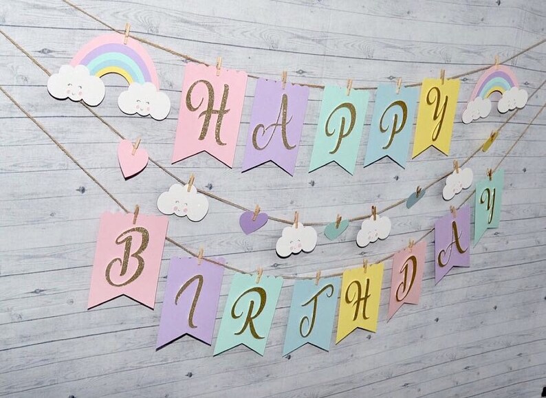 Pastel Rainbow Birthday Banner/ Rainbow Happy Birthday Banner - Etsy