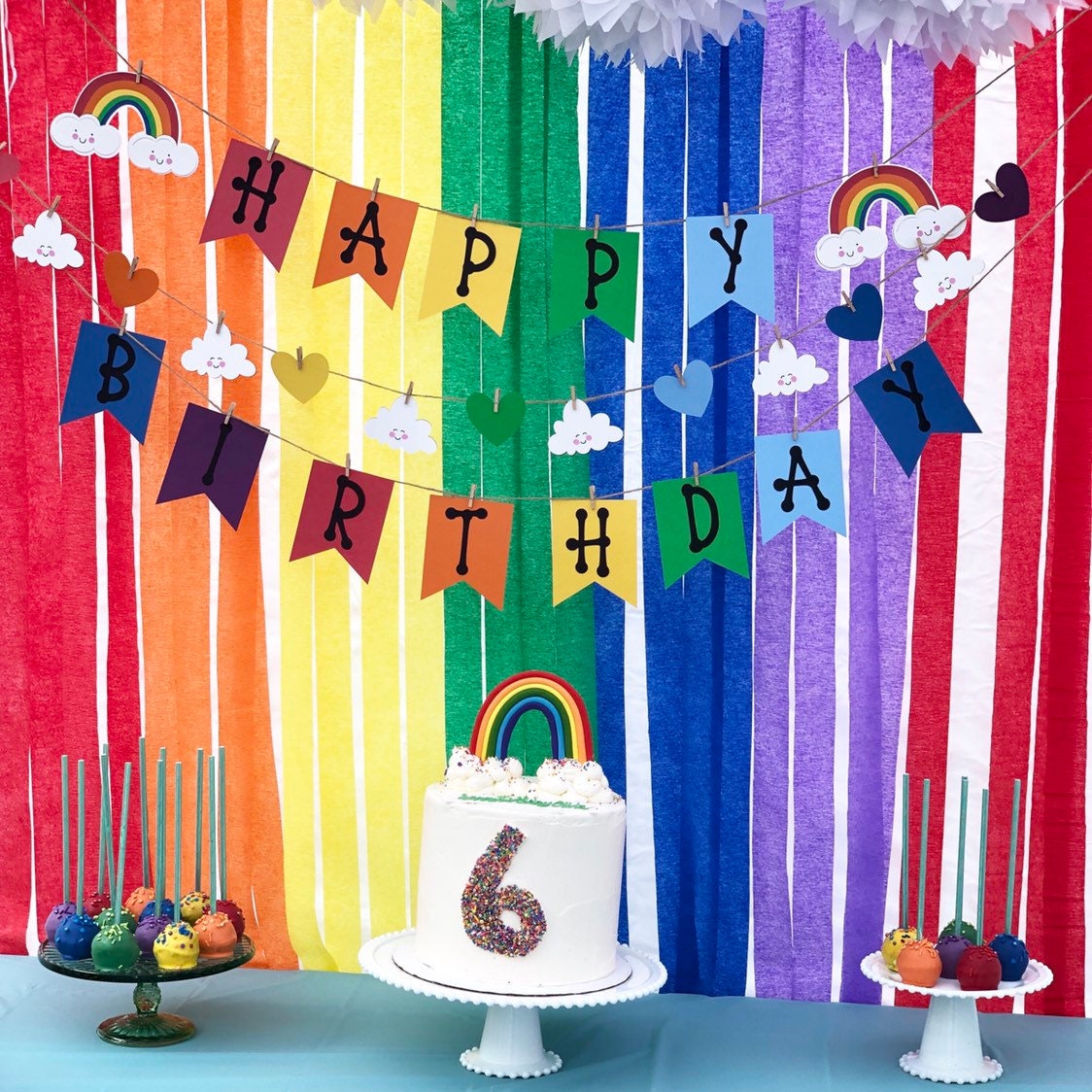 Rainbow Birthday Banner Rainbow Party Decor Rainbow Garland | Etsy