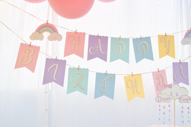 Pastel Rainbow Birthday Banner/ Rainbow Happy Birthday banner | Etsy