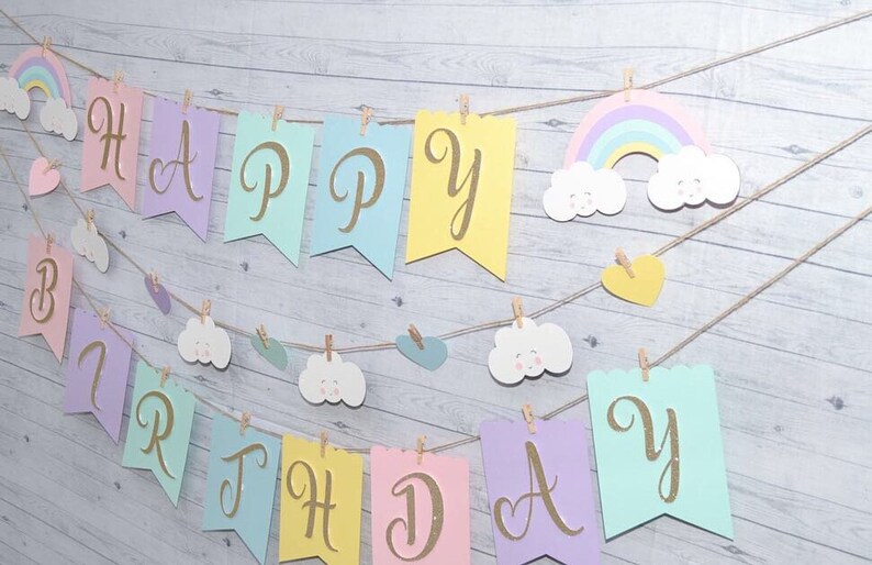 Pastel Rainbow Birthday Banner/ Rainbow Happy Birthday Banner - Etsy