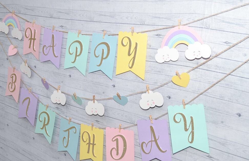 Pastel Rainbow Birthday Banner/ Rainbow Happy Birthday banner | Etsy