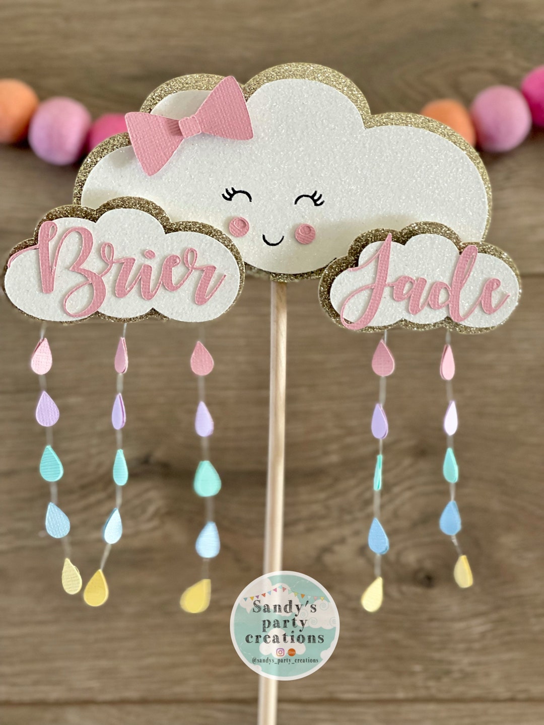 Cloud Cake Topper, Rainbow Cloud Cake Topper, Pastel Cake Topper ...