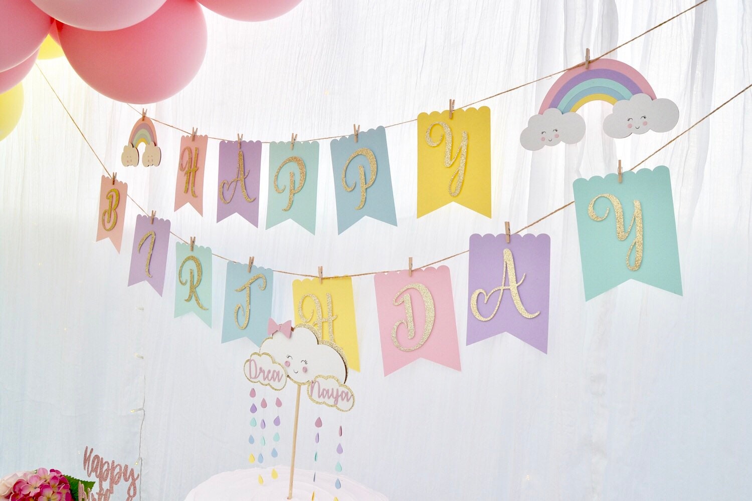 Pastel Rainbow Birthday Banner/ Rainbow Happy Birthday banner | Etsy