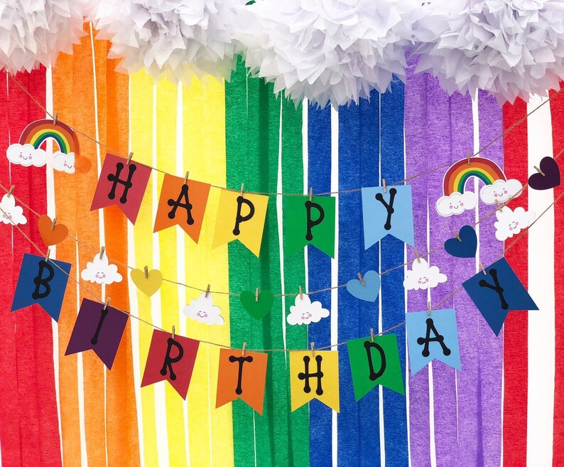 Rainbow Birthday Banner Rainbow Party Decor Rainbow Garland | Etsy