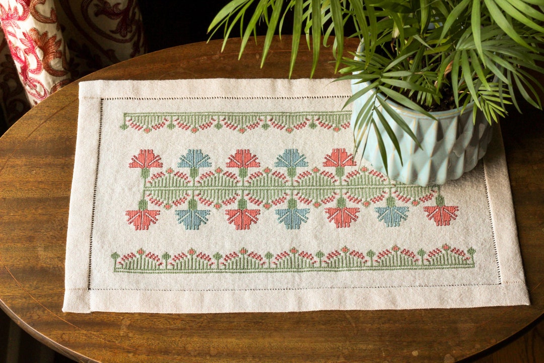 Cross Stitch Table Runner Kit Authentic Greek Fabric Calliopes Meadow ...