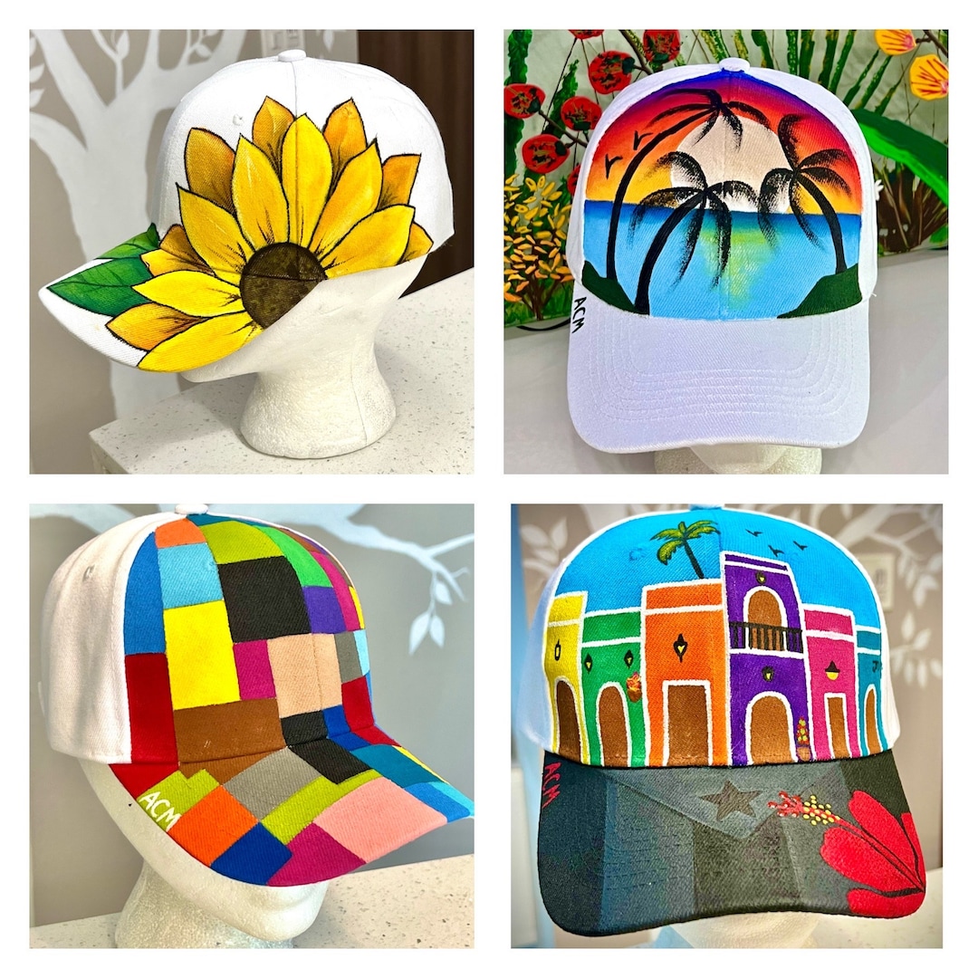 Gorras Artes Cammy Montes, De Color Blanco, Pintadas a Mano En Acrílico ...