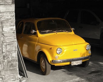 Car Photograph Rome Roma Italy Yellow Vintage Car - Etsy