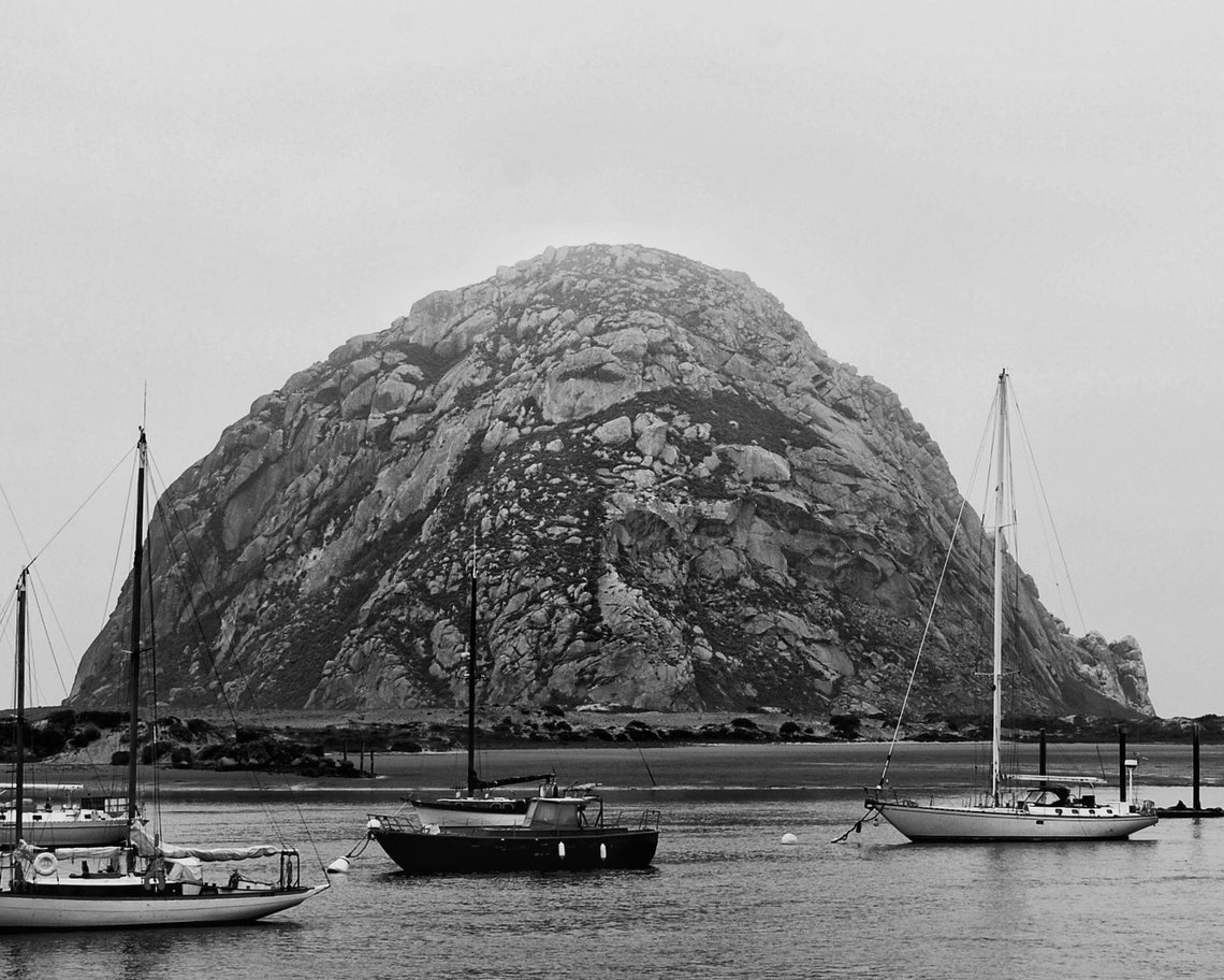 Morro Rock Morro Bay California Pacific Coast Harbor Black & White ...