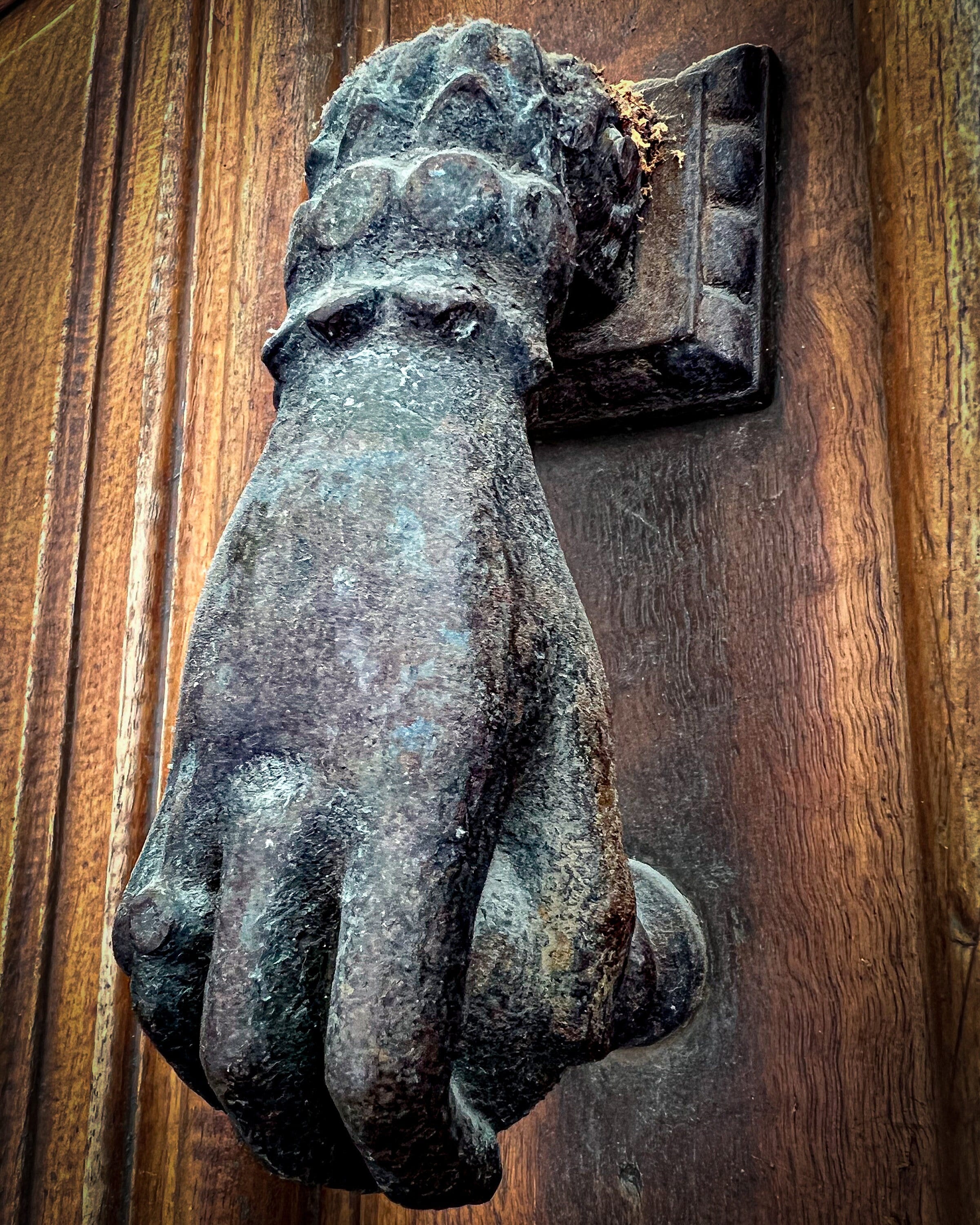 French Door Knocker Antique Brass Architectural Detail Hand Uzès France Hotel Decor Restaurant ...