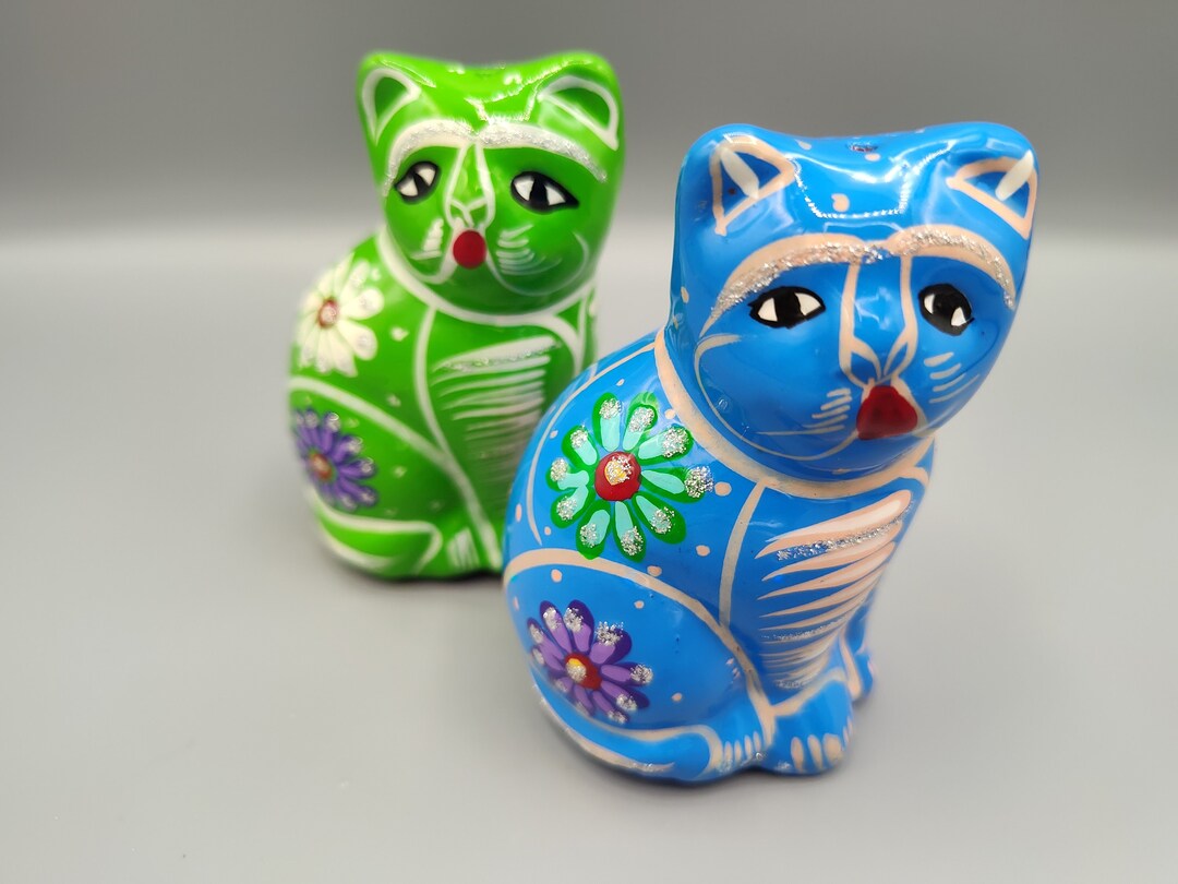 Mexican Hand-painted Glitter Terra-cotta Cat, Rescue Me Vintage SE ...