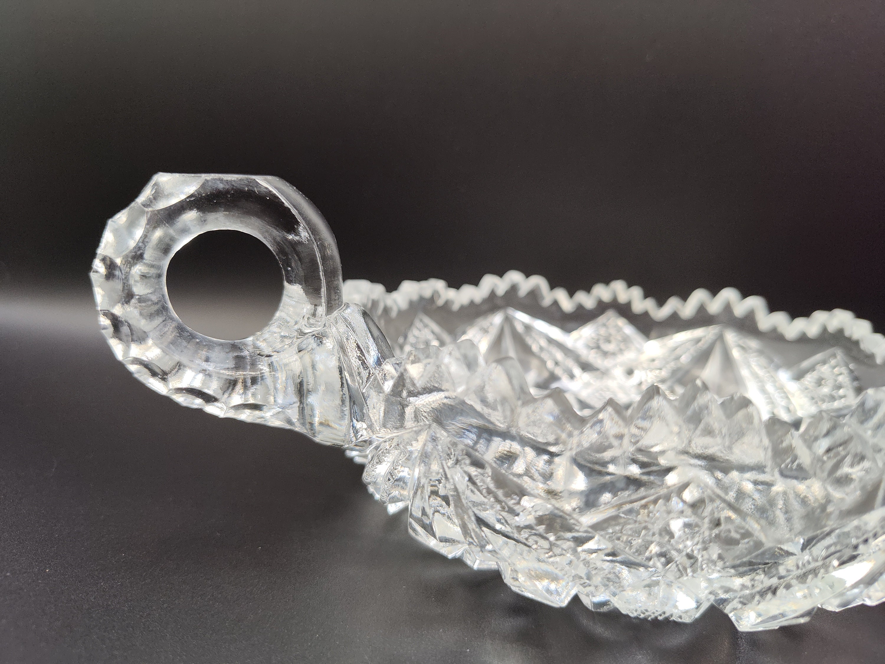 Imperial Glass Rescue Me Vintage SE Nucut Handled Nappy 1911 1937 Heavy ...