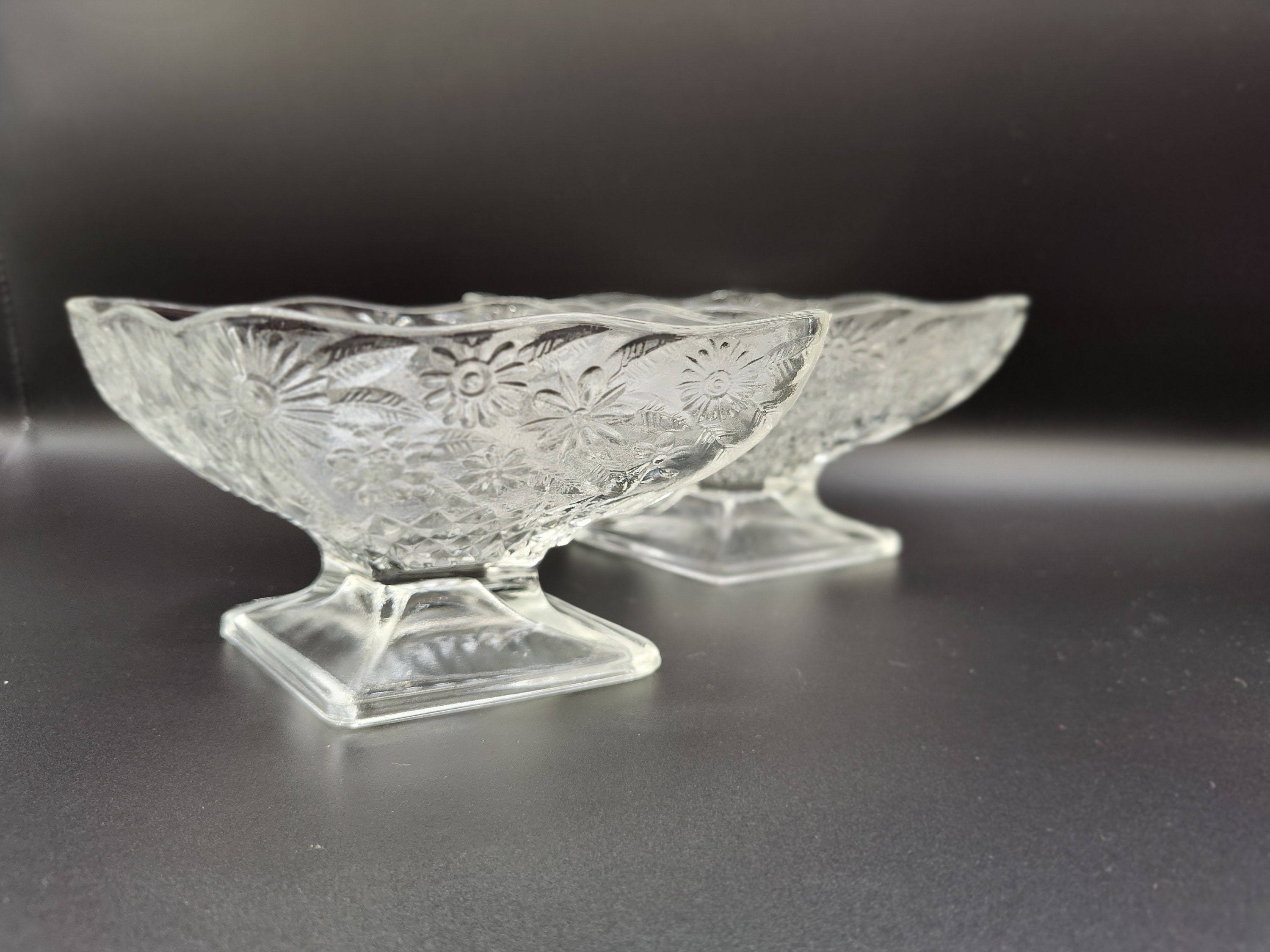 Rare Pair Indiana Glass Diamond Shape Compote Footed Sherbet - Rescue ...