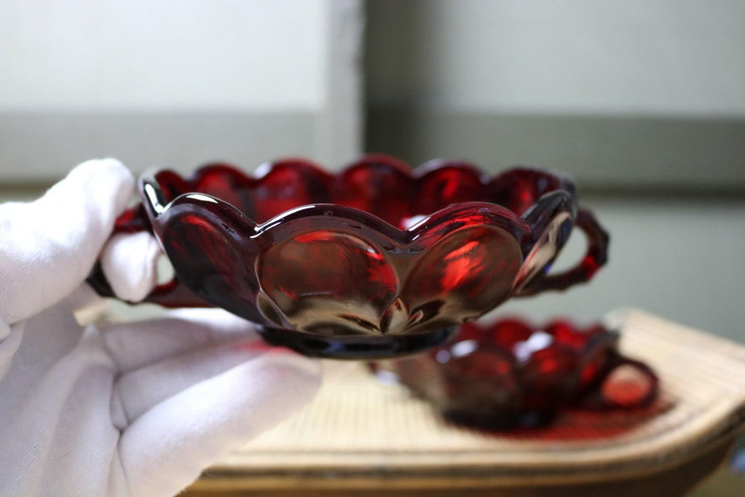 Set of 2 Ruby Red Anchor Hocking - Rescue Me Vintage SE - Candy Dish ...