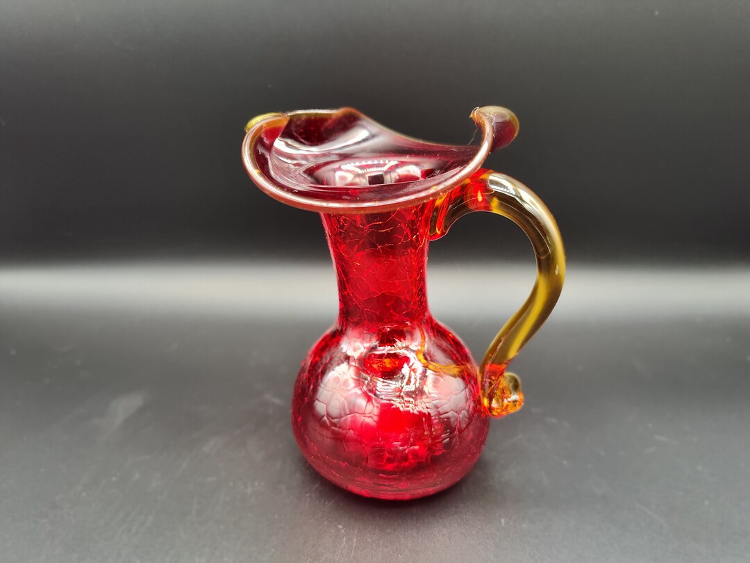 Blenko Amberina Crackle Rescue Me Vintage SE Mini-pitcher Handblown Red ...