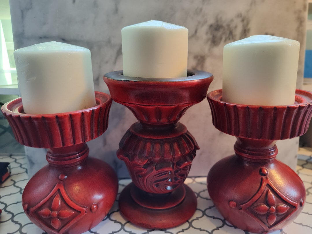 Set of 4 Haeger Red Large Ceramic Candle Holder USA - Rescue Me Vintage ...