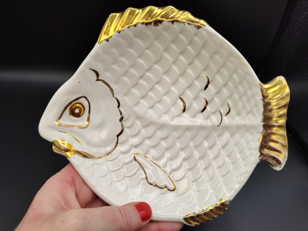 Rare Gold Trim Fish Dish - Rescue Me Vintage SE - Holland Mold Design ...