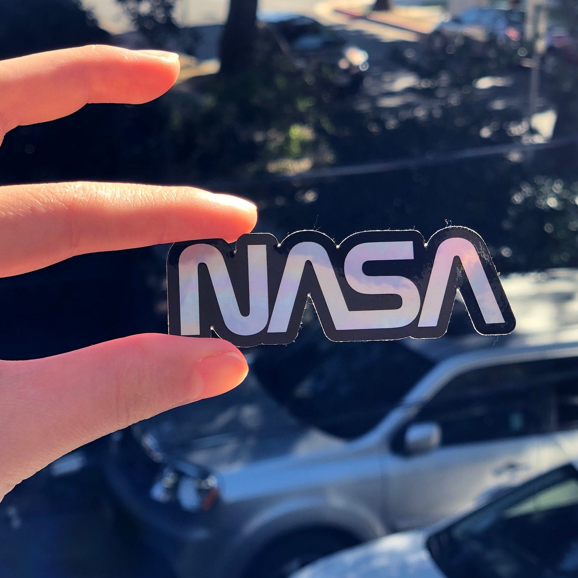 NASA Holographic Iridescent Sticker Decal Worm Logo Galaxy Metallic ...