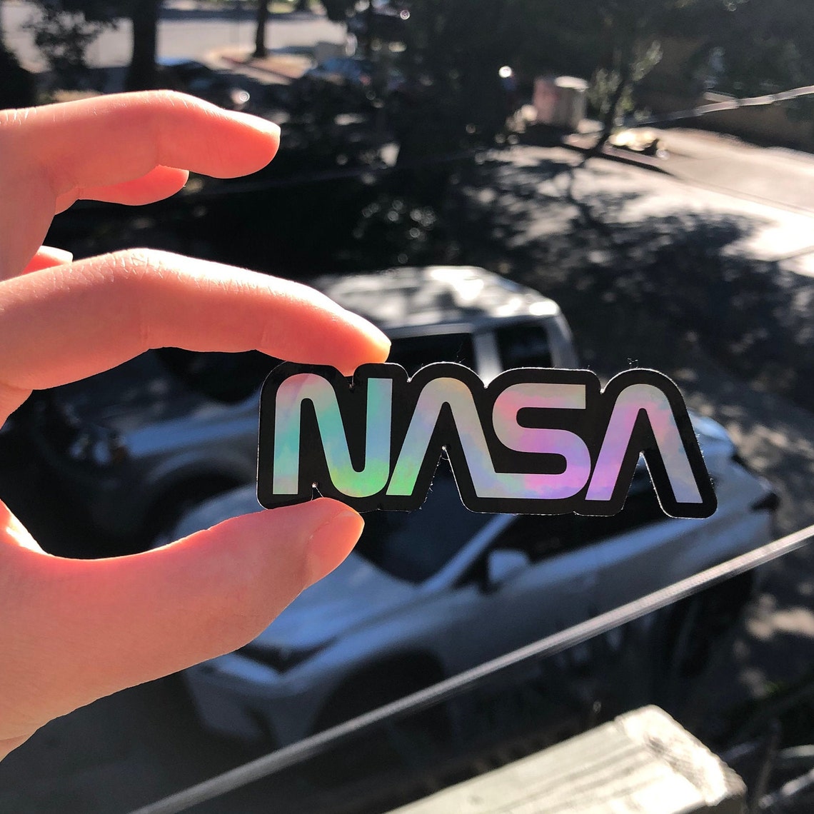 NASA Holographic Iridescent sticker decal worm logo galaxy | Etsy