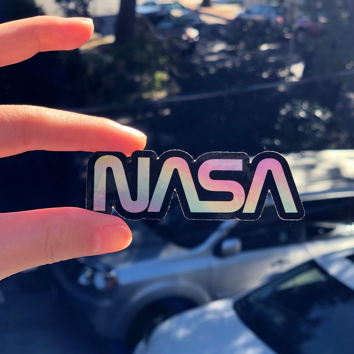 NASA Holographic Iridescent Sticker Decal Worm Logo Galaxy - Etsy