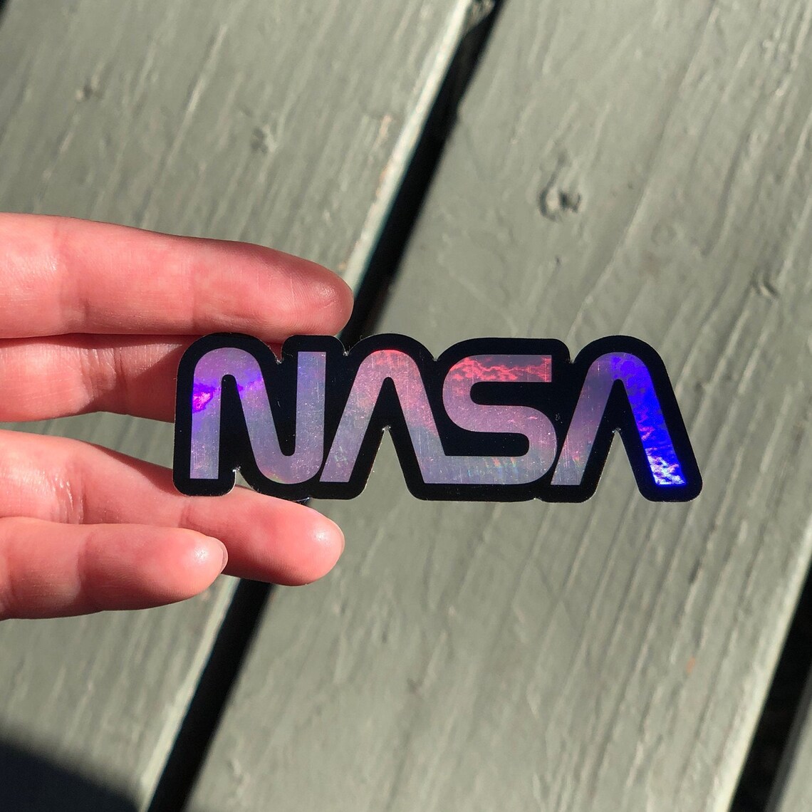 NASA Holographic Iridescent sticker decal worm logo galaxy | Etsy