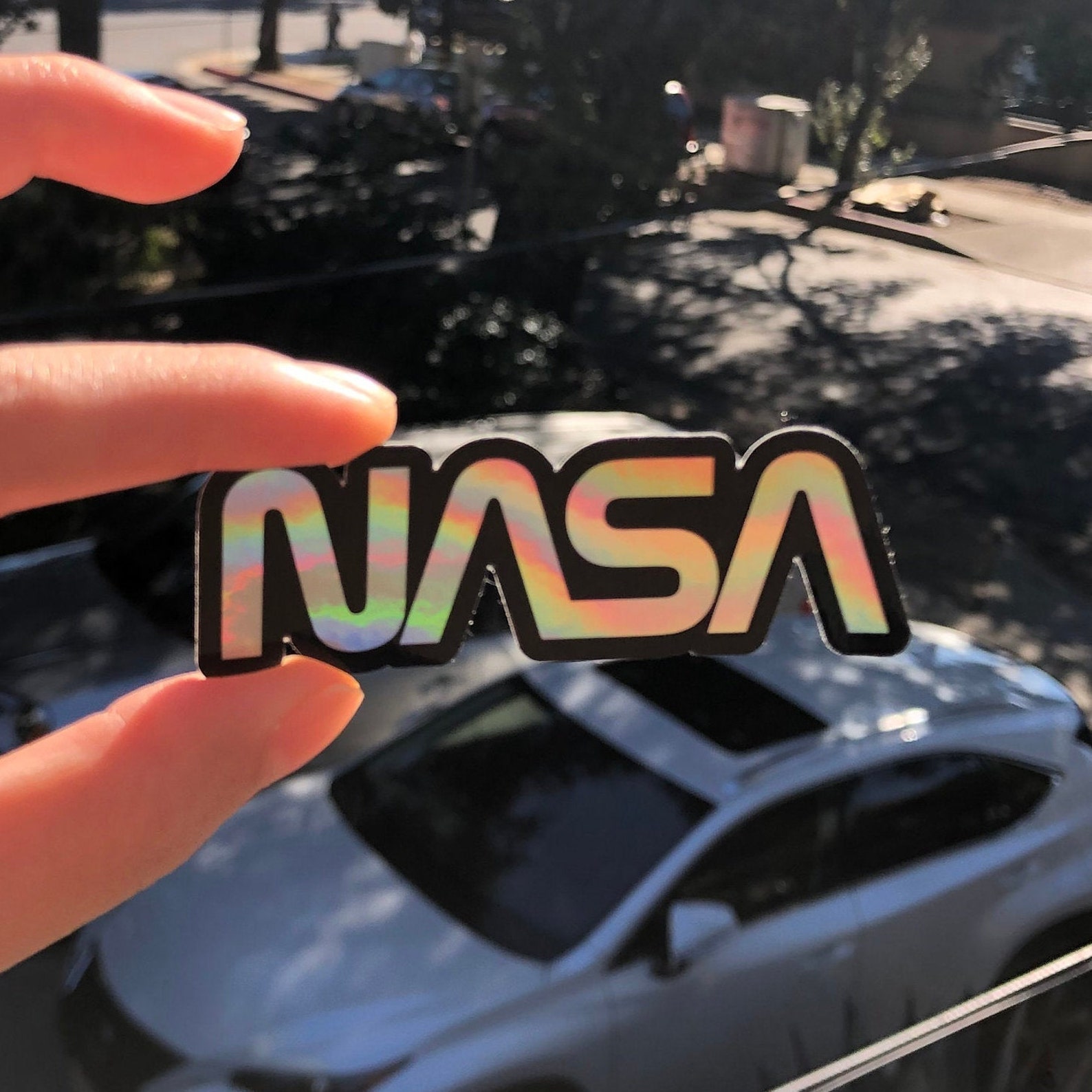 NASA Holographic Iridescent Sticker Decal Worm Logo Galaxy Metallic ...