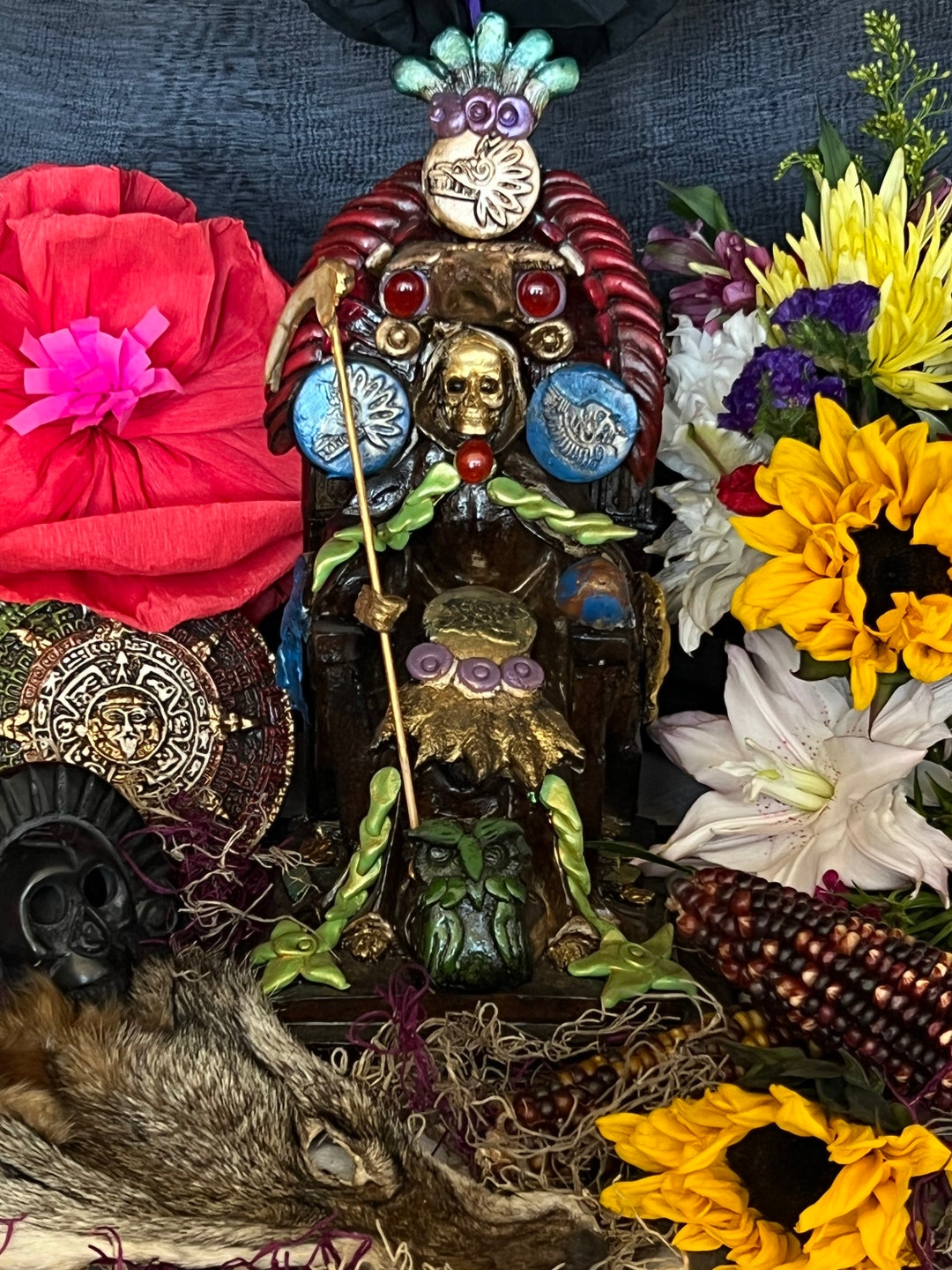Santa Muerte Seated Azteca Statue + 24K Gold Leaf + Baptized + Fixed ...