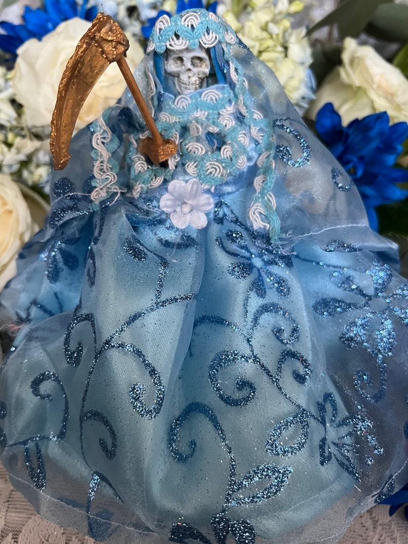 Santa Muerte Azul / Blue Statue With Dress 24K Gold - Etsy