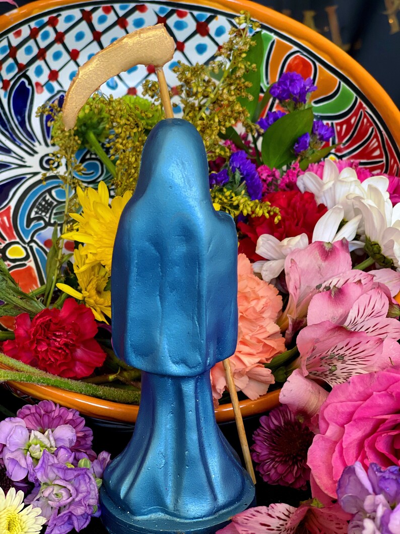 Santa Muerte Azul / Blue Statue With Dress + 24K Gold + Baptized ...
