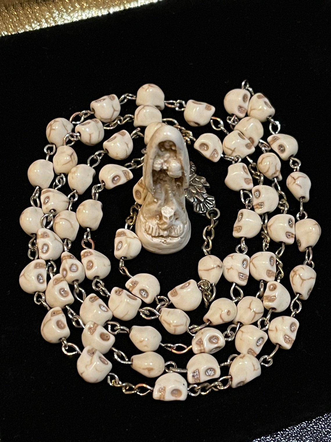Santa Muerte Hueso (bone) Rosary + Sterling Silver Plated Chain ...