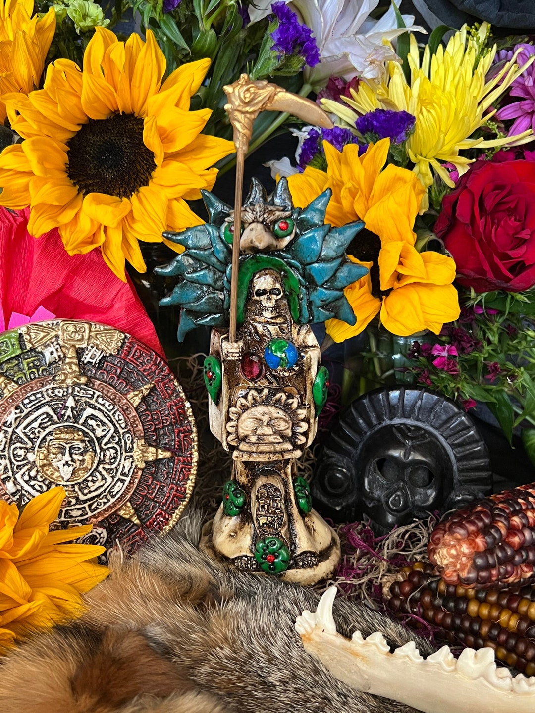 Santa Muerte Azteca Statue + 24K Gold + Baptized + Fixed + Made in ...