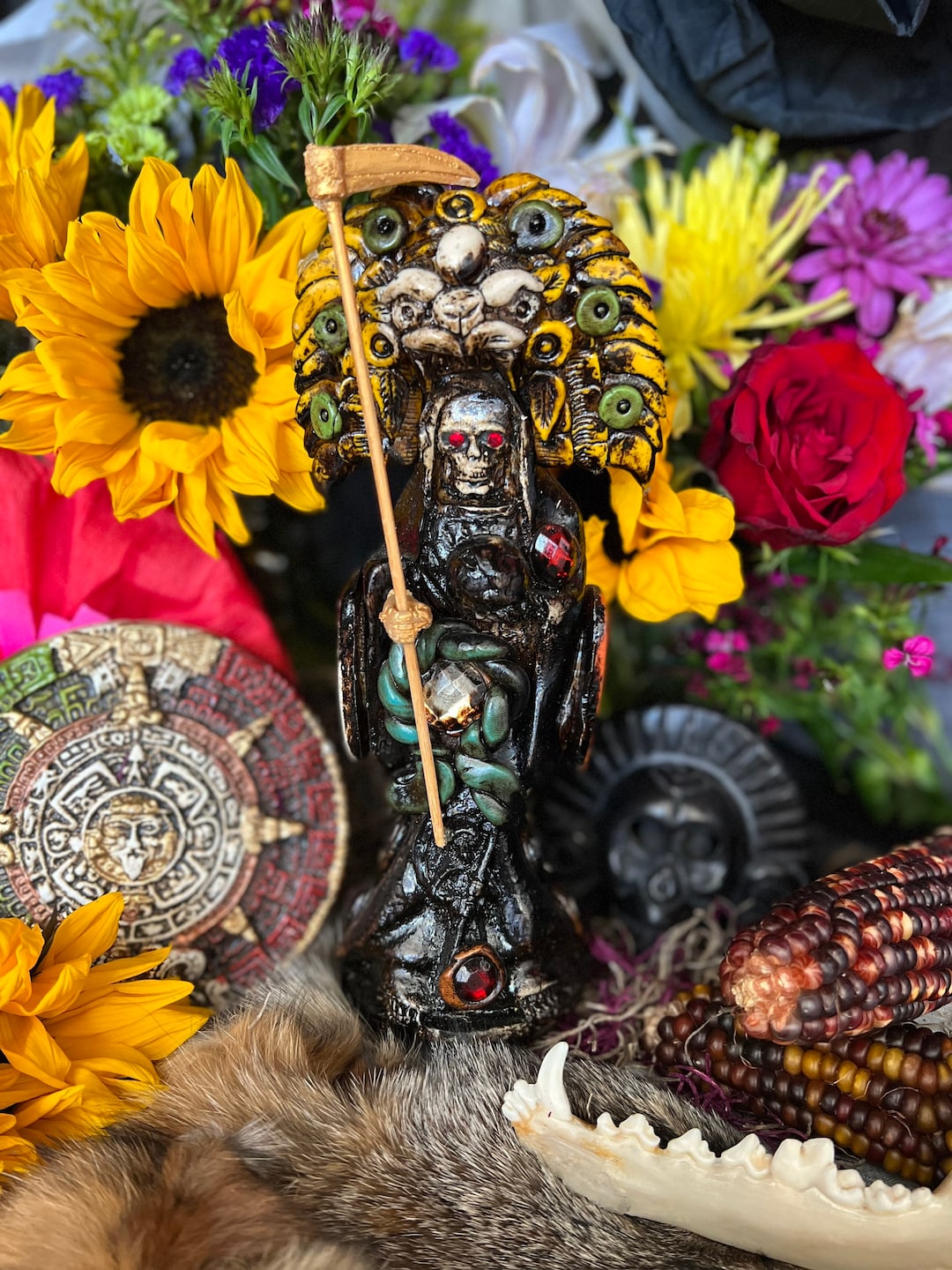 Santa Muerte Azteca Statue + 24K Gold + Baptized + Fixed + Made in ...