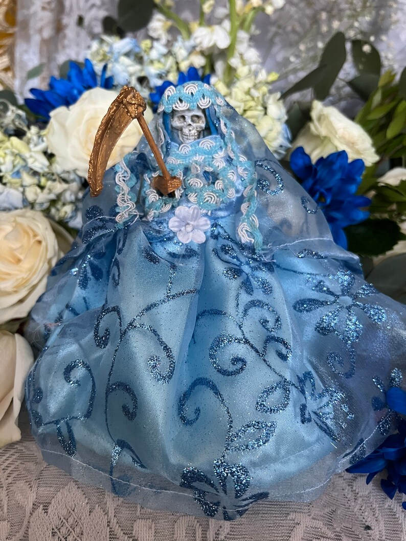 Santa Muerte Azul / Blue Statue With Dress 24K Gold - Etsy