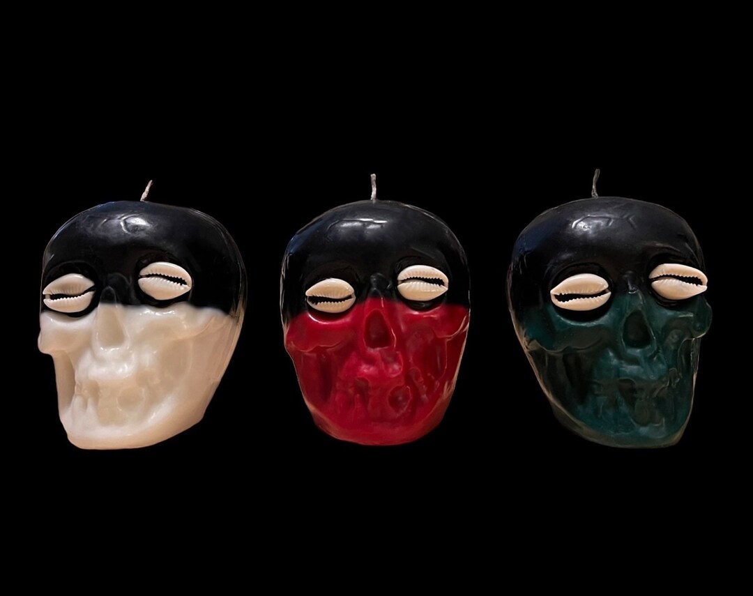 Two-tone Skull Candle With Cowrie Eyes Reversing Uncrossing Elegua Papa ...