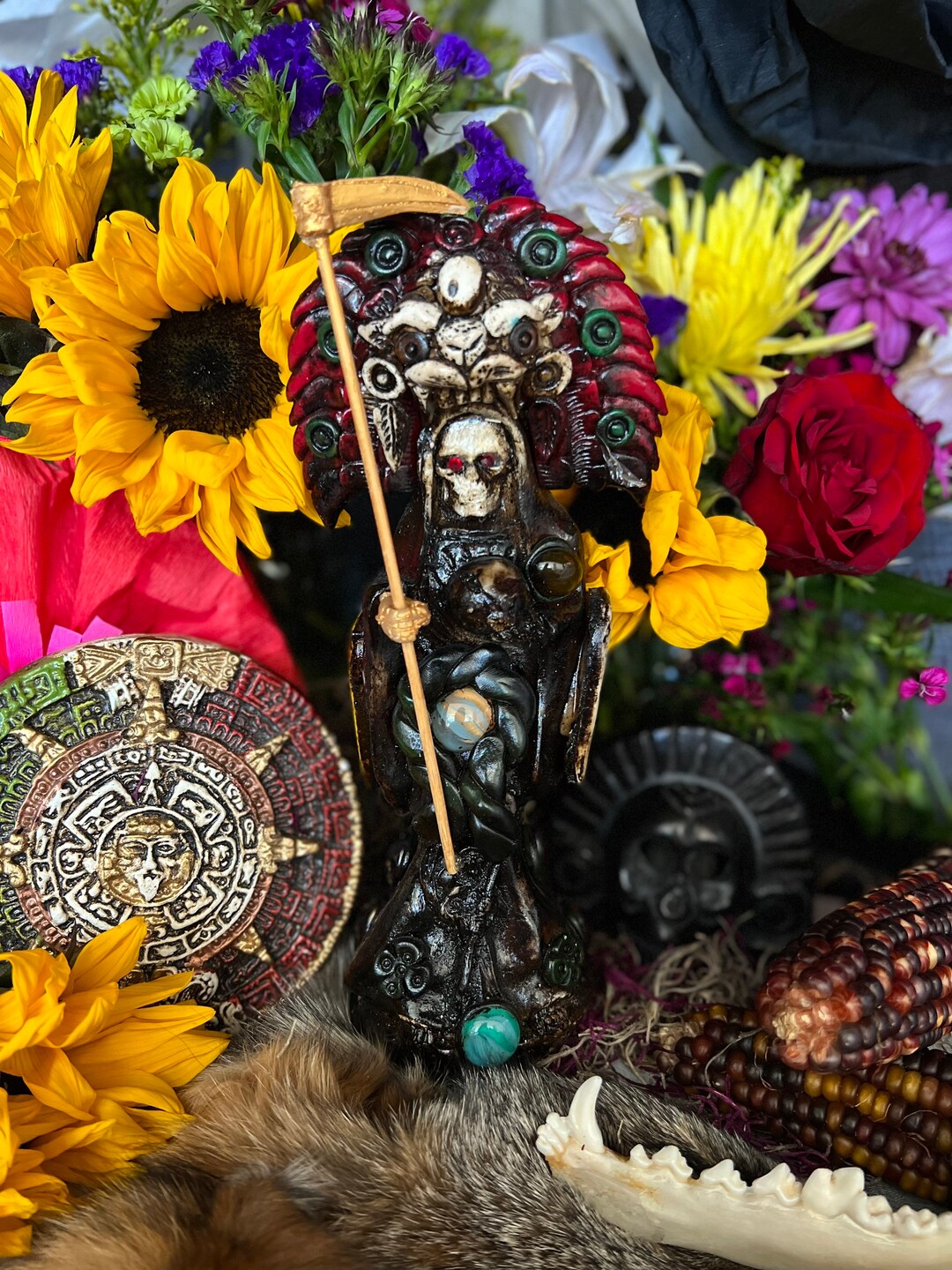 Santa Muerte Azteca Statue 24K Gold Baptized Fixed Made in Mexico Aztek ...