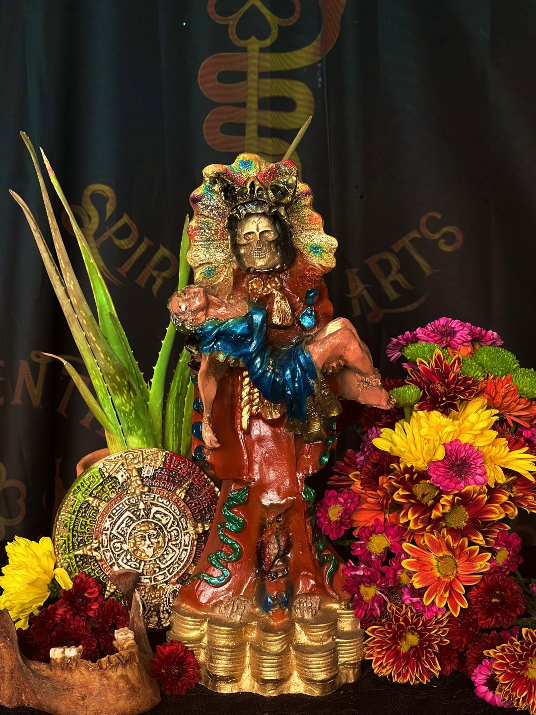 Santa Muerte Azteca Marron Statue + 24K Gold Leaf + Baptized + Fixed ...