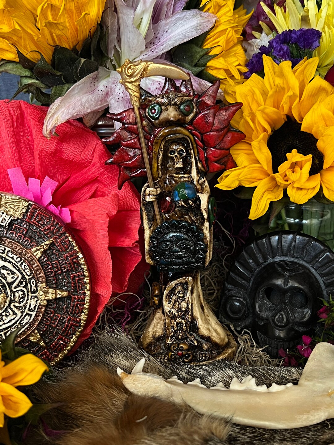 Santa Muerte Azteca Statue + 24K Gold + Baptized + Fixed + Made in ...