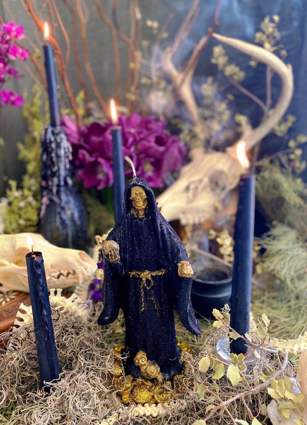 Santa Muerte Negra Figure Candle + Protection + Reversing + Remove ...