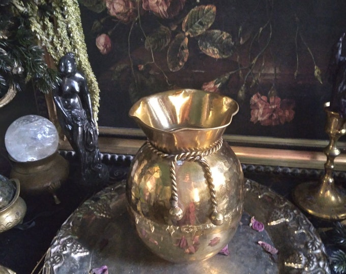 Vintage Opulent Hammered Brass Vase With Rope Tassel Detail / Altar ...