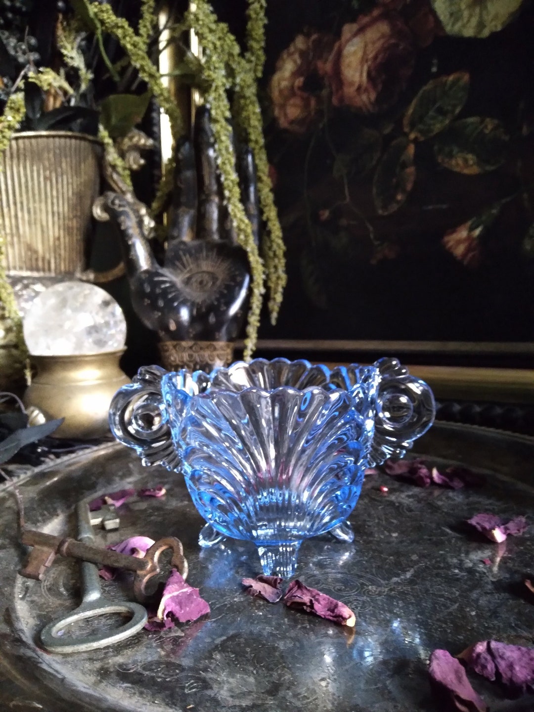 Vintage Blue Glass Cauldron / Art Nouveau Double Handle - Etsy