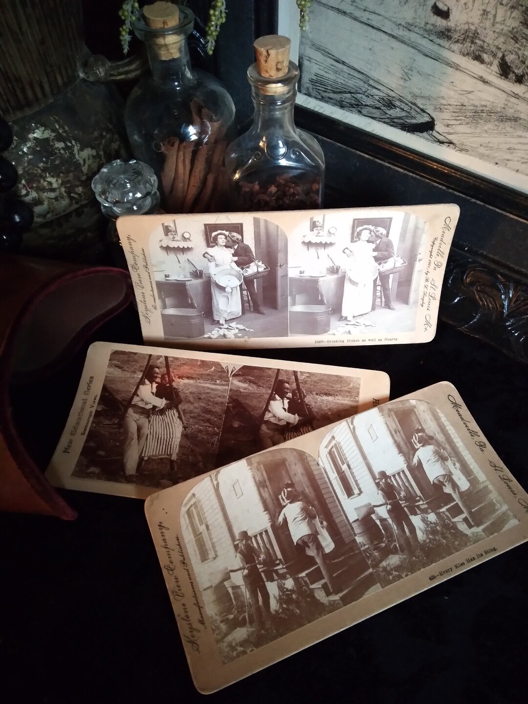 3 Humorous Antique Stereoscope Photo Cards / Funny Couples in Love ...