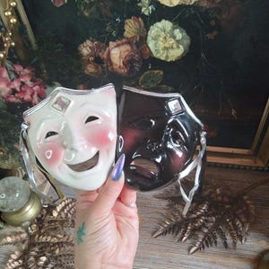 Vintage Comedy & Tragedy Mask / Black and White Ceramic Venetian Mask ...