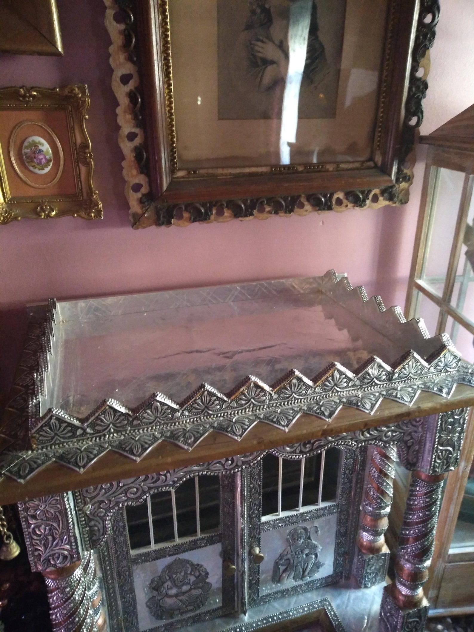 LARGE Vintage Copper Silver & Aluminum Wooden Hindu Temple Shrine ...