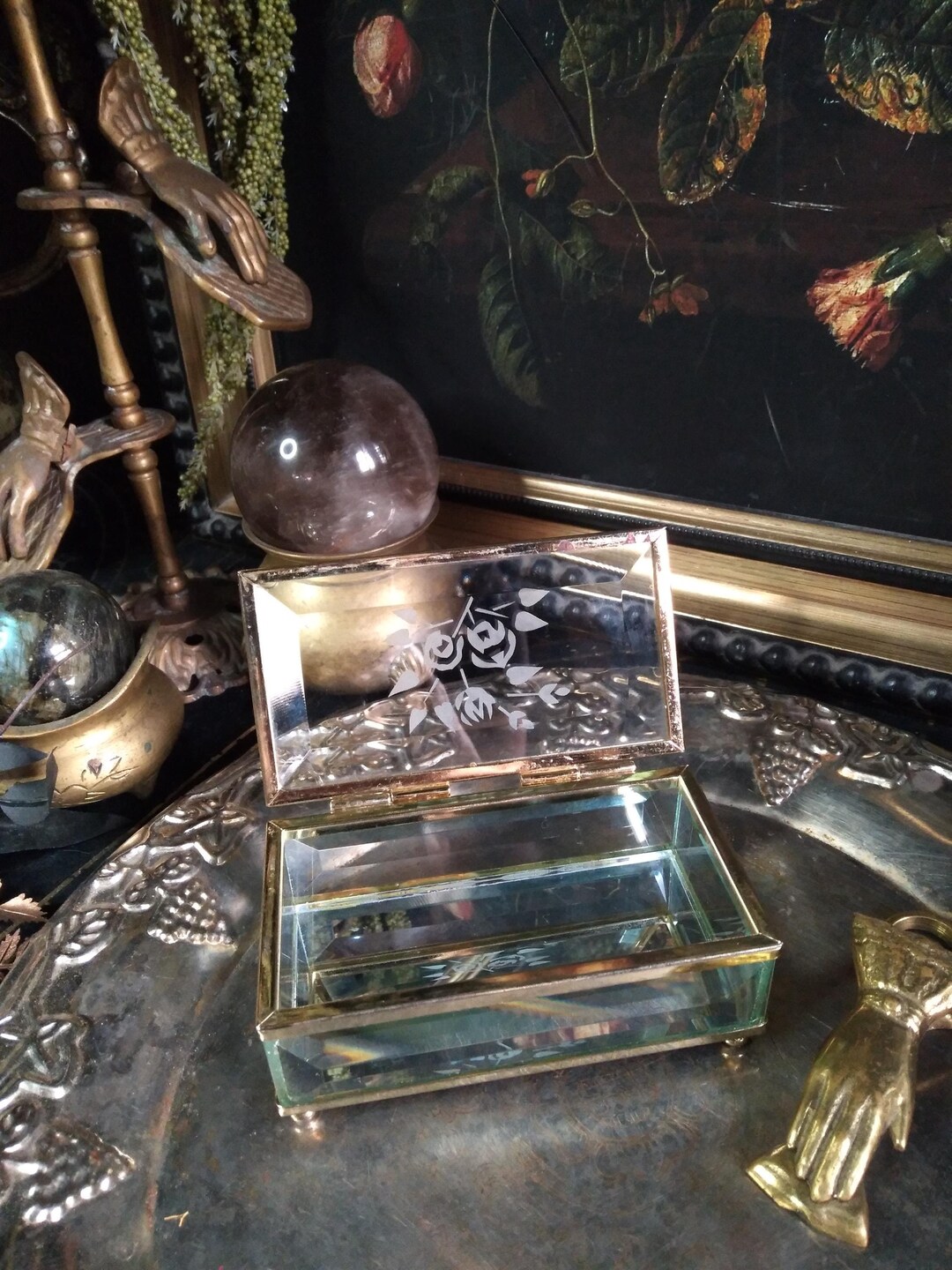 Vintage Mirrored Glass Jewelry Casket / Altar Box / Poppet Box / Spell ...