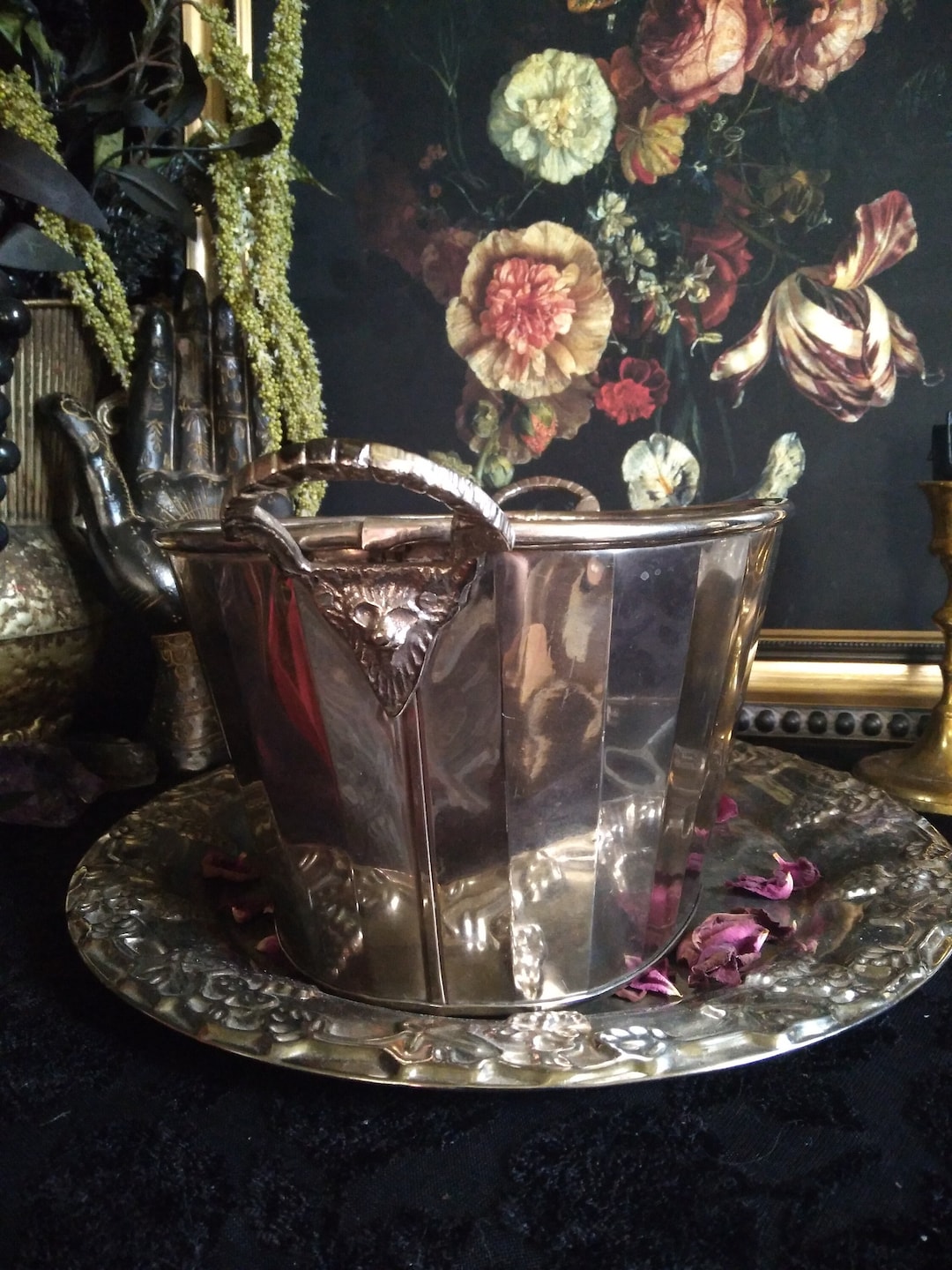 Vintage Silver Tone Baroque Planter / Lion Head Double Handle Pot ...
