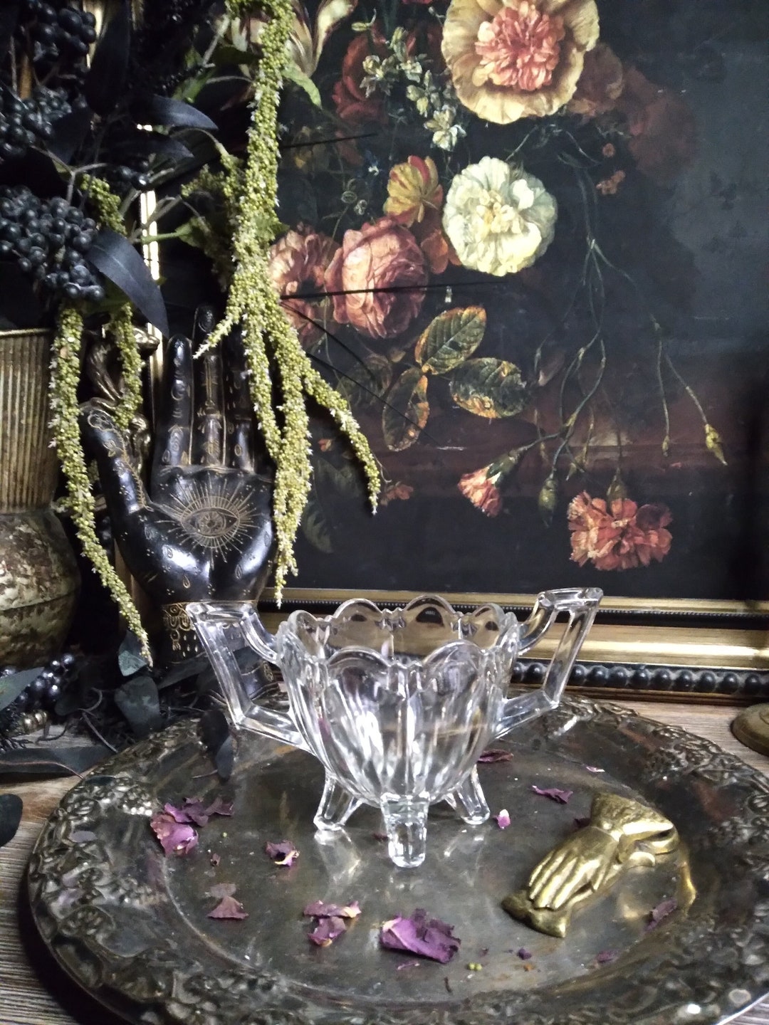 Vintage Glass Cauldron / Art Nouveau Double Handle Cauldron / Gothic ...