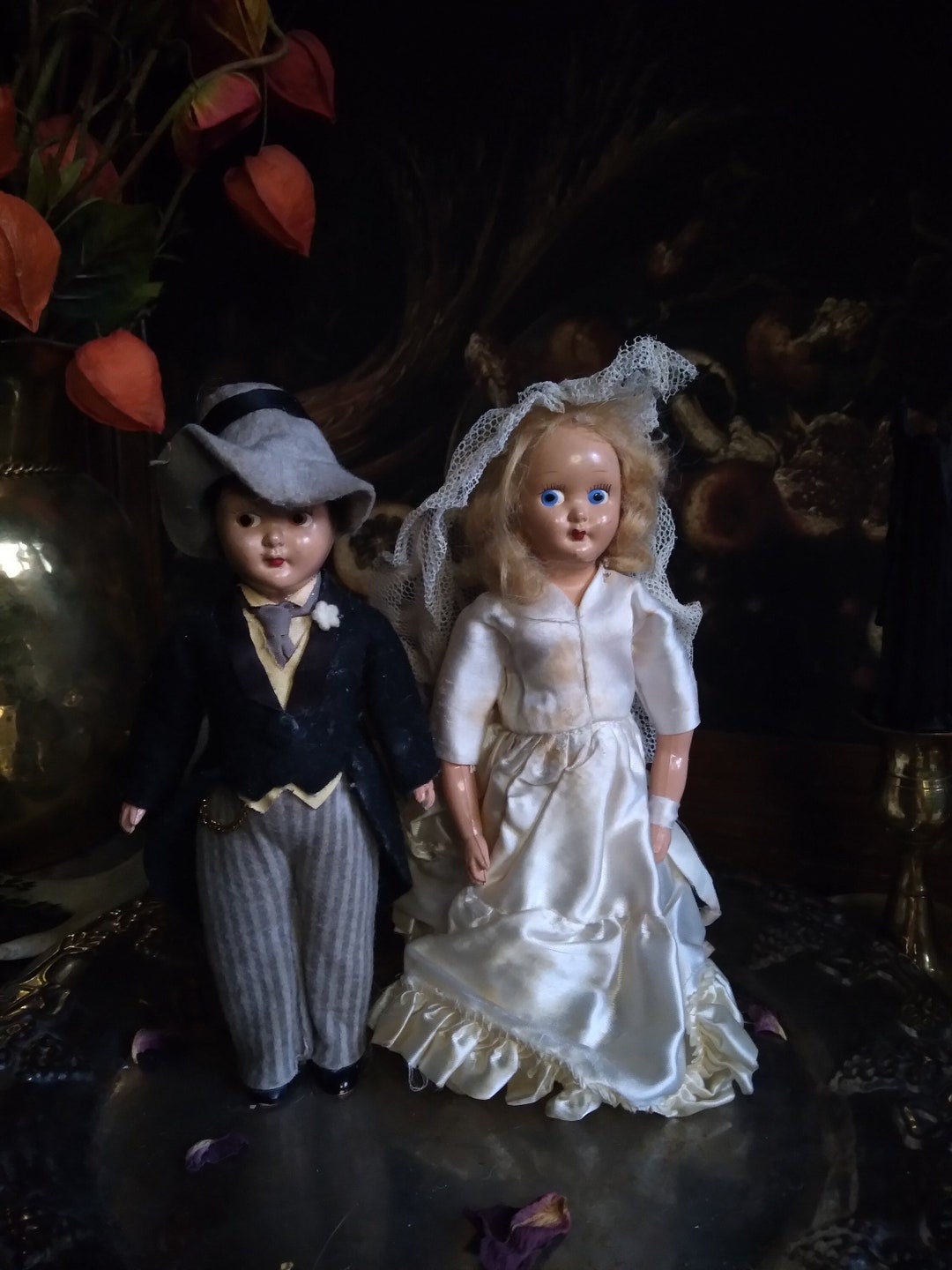 Vintage Bride and Goom Doll / Vintage Hard Plastic Composite Mini Doll ...